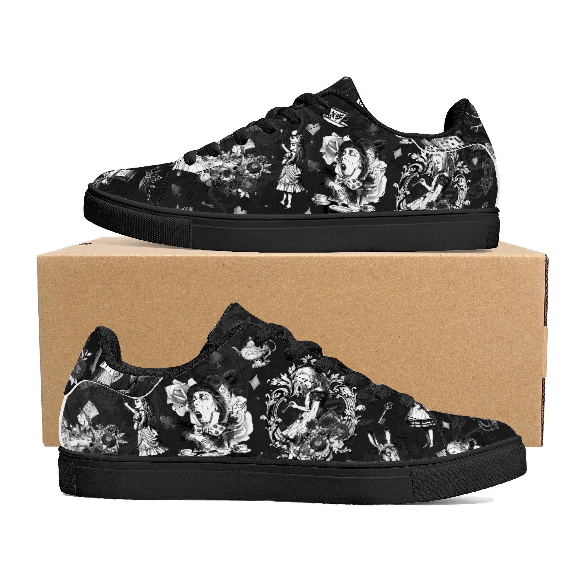 Gothic Mad Alice Black White Wonderland Trainers Christmas UK | Etsy