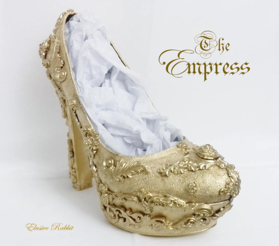 The Empress Heels Gold Metallic Baroque Damask Elegant Wedding Bridal ...