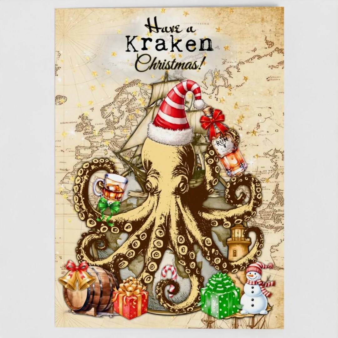 Winter Christmas Beige Kraken Rum Greeting Card 7x5 UK Classic Vintage ...
