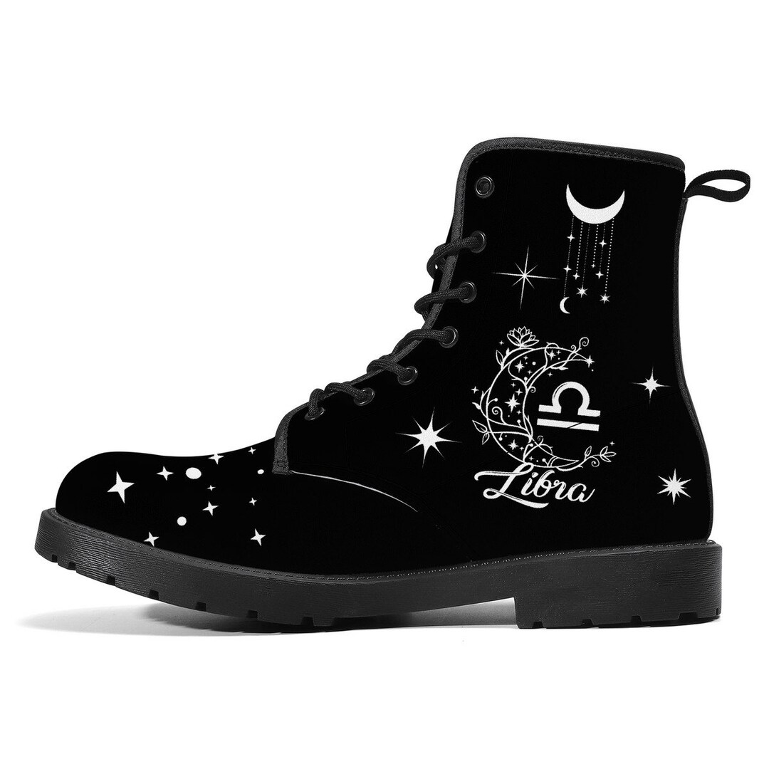 Libra Zodiac Horoscope Boots Black White Goth Moon Star Celestial ...