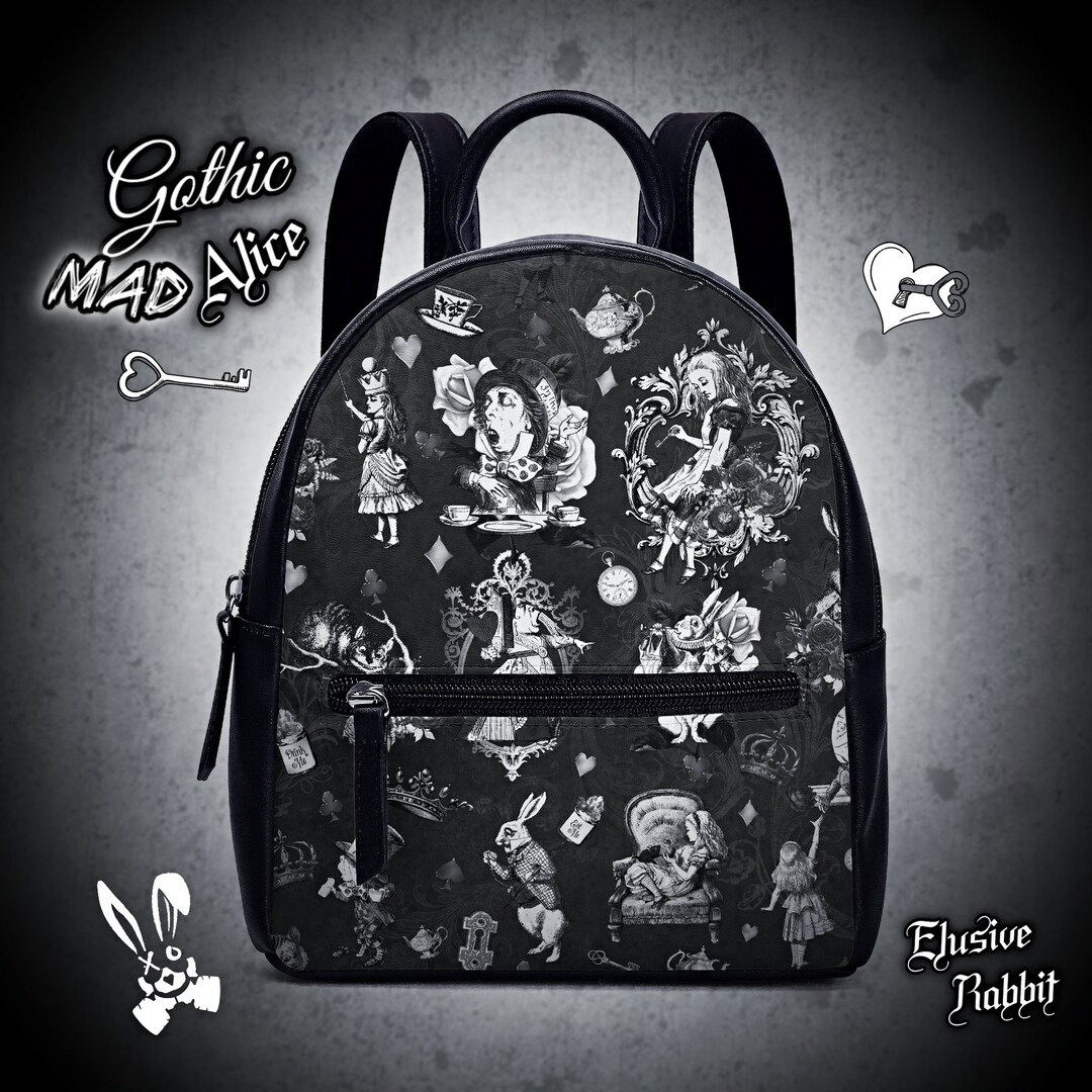 Gothic Mad Alice in Wonderland Black White Backpack Christmas UK Bag ...