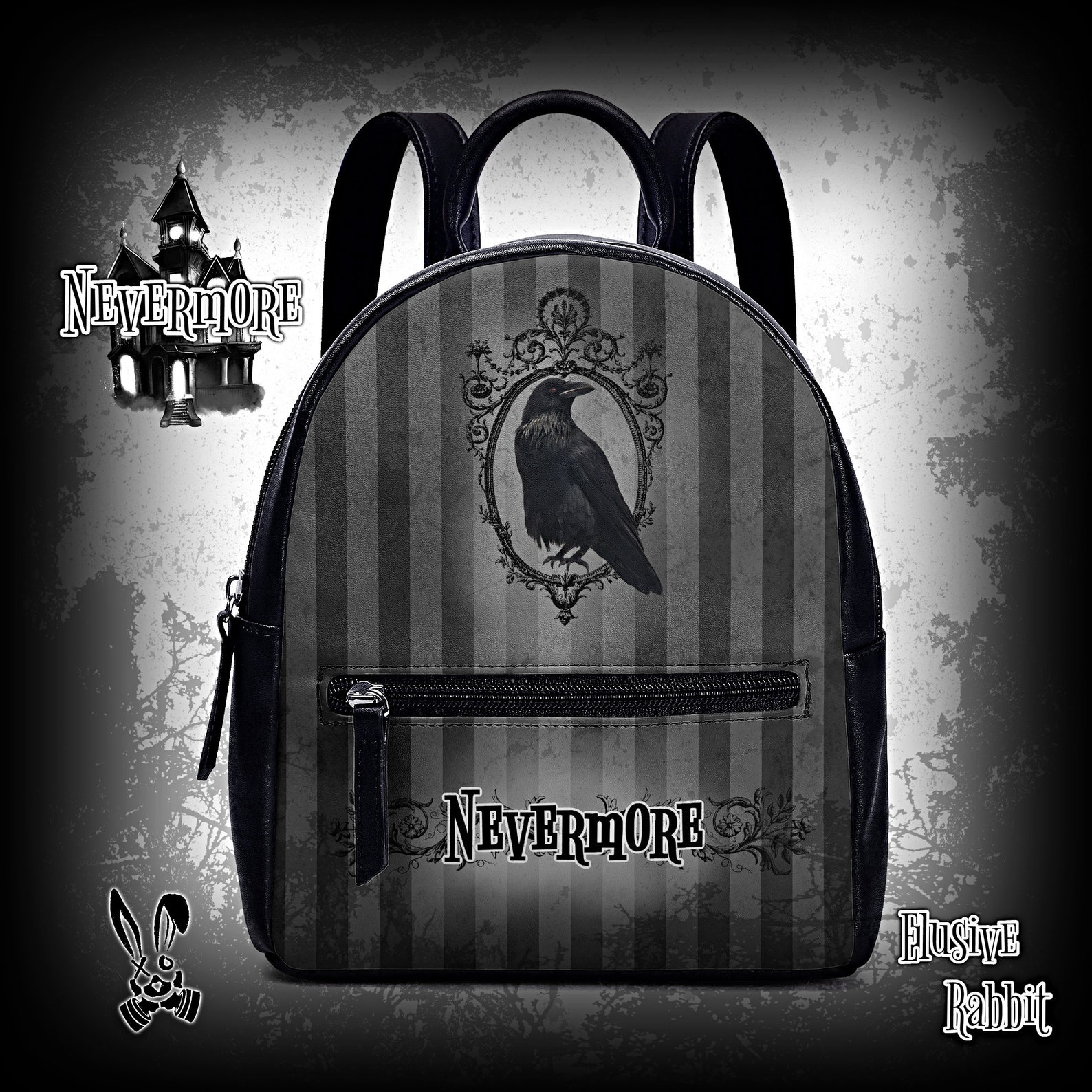 Nevermore Black Grey Edgar Allan Poe Raven Backpack Christmas UK Bag ...