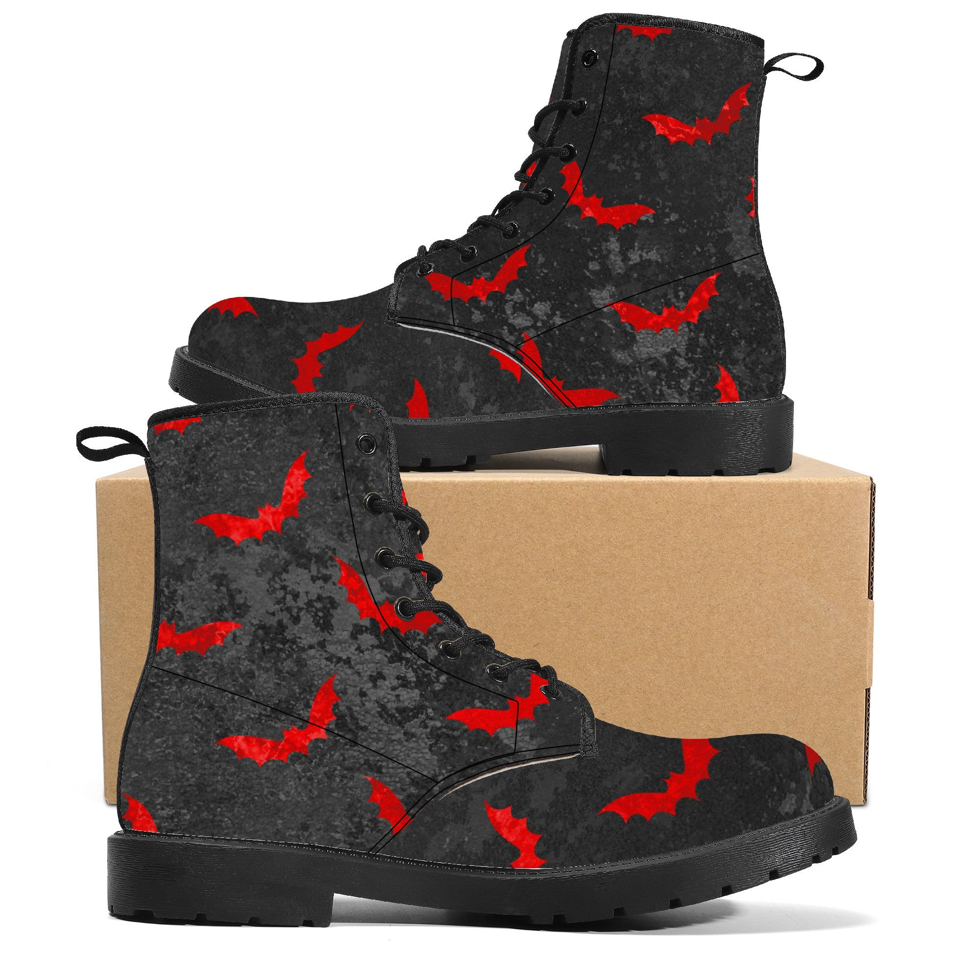 Nosferatu Gothic Blood Red Black Bat Wing Winter Boots Christmas UK 3 4 ...