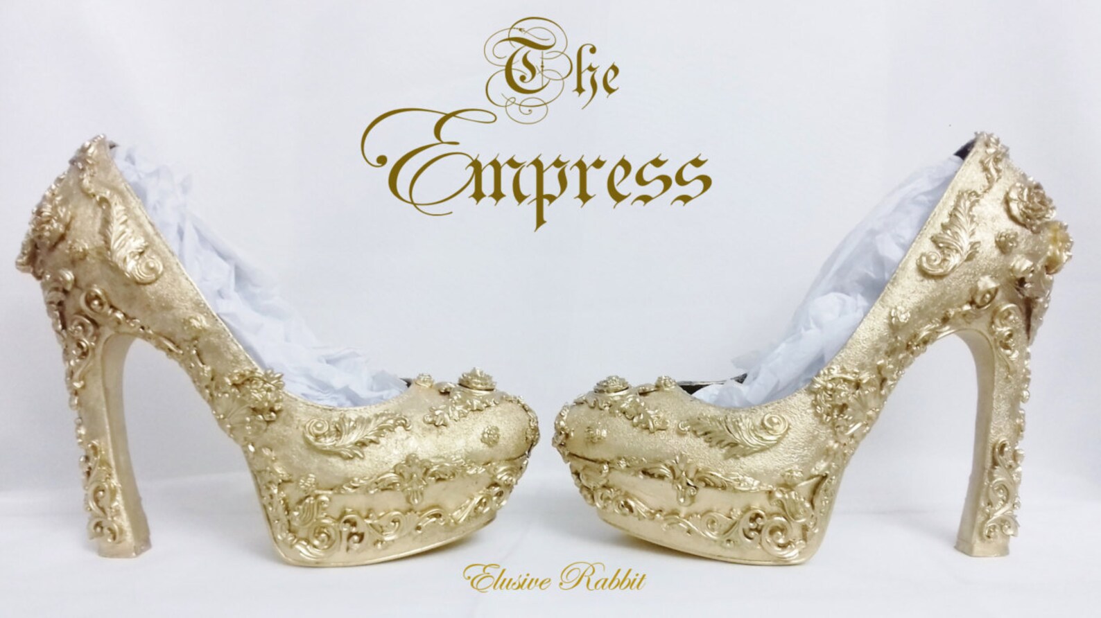 The Empress Heels Gold Metallic Baroque Damask Elegant Wedding Bridal ...