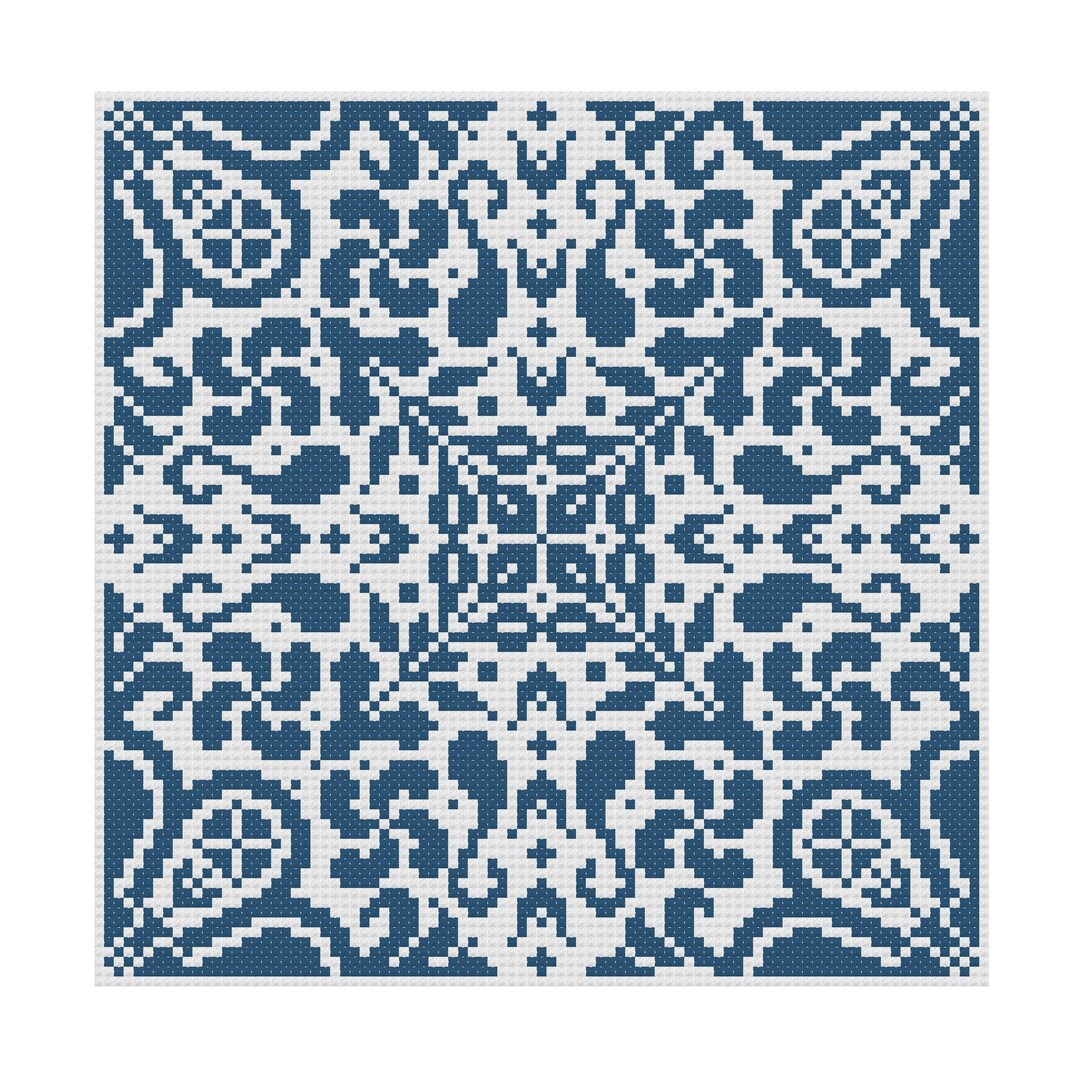 Cross Stitch Pattern, Blue Willow Tile, Instant Download PDF, Cowbell ...