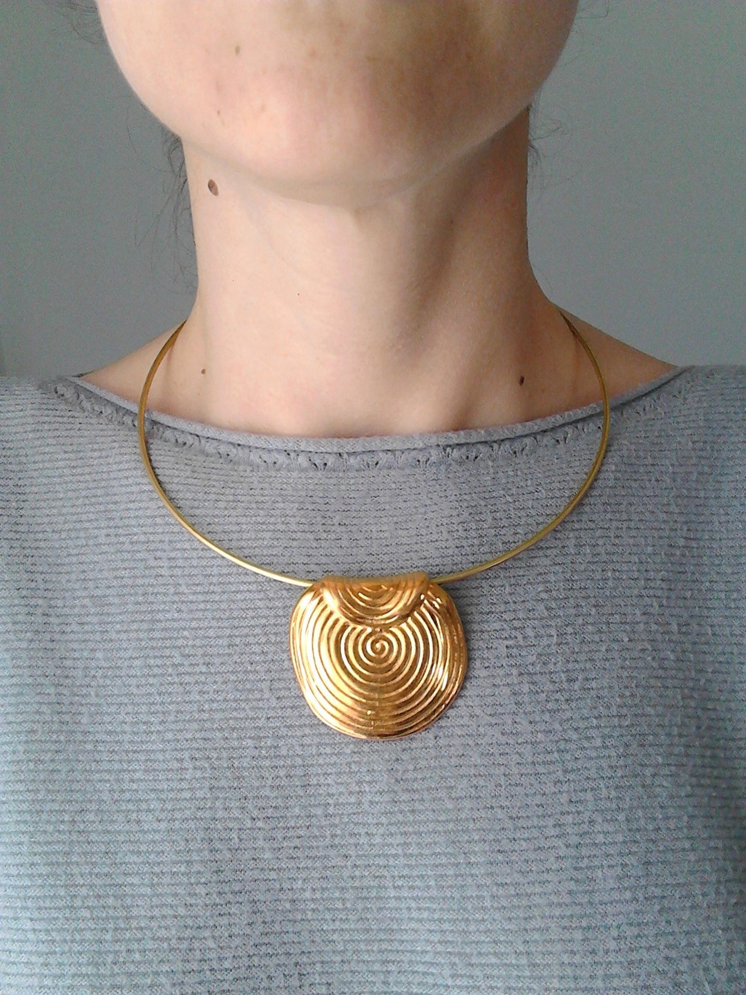 Statement Choker Necklace Brass Gold Choker Necklace Pendant Choker ...