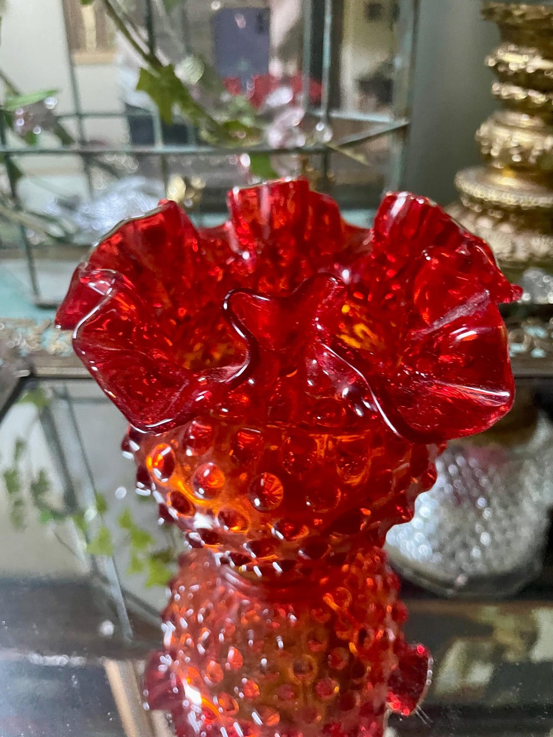 Antique Fenton Orange Hob Nail Ruffle Vase - Etsy