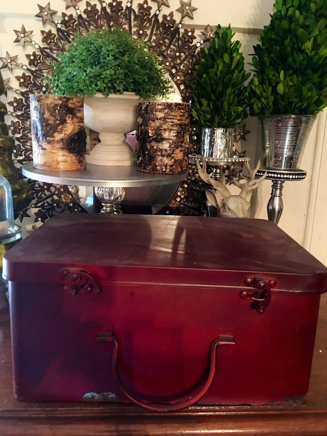Vintage Rustic Deep Red Metal Box - Etsy
