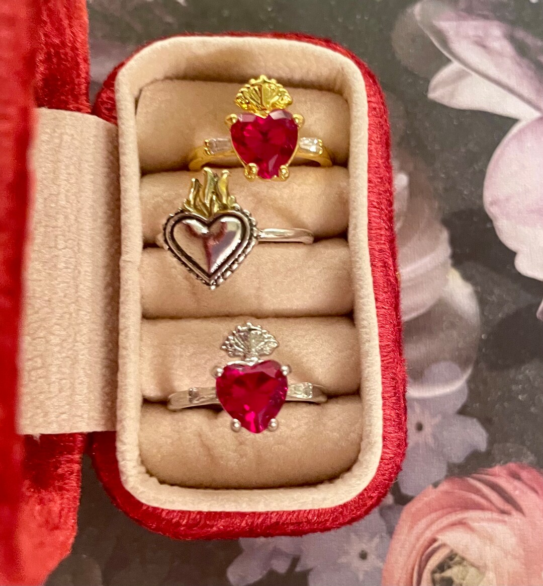 Red Stone Sacred Heart Ring - Etsy