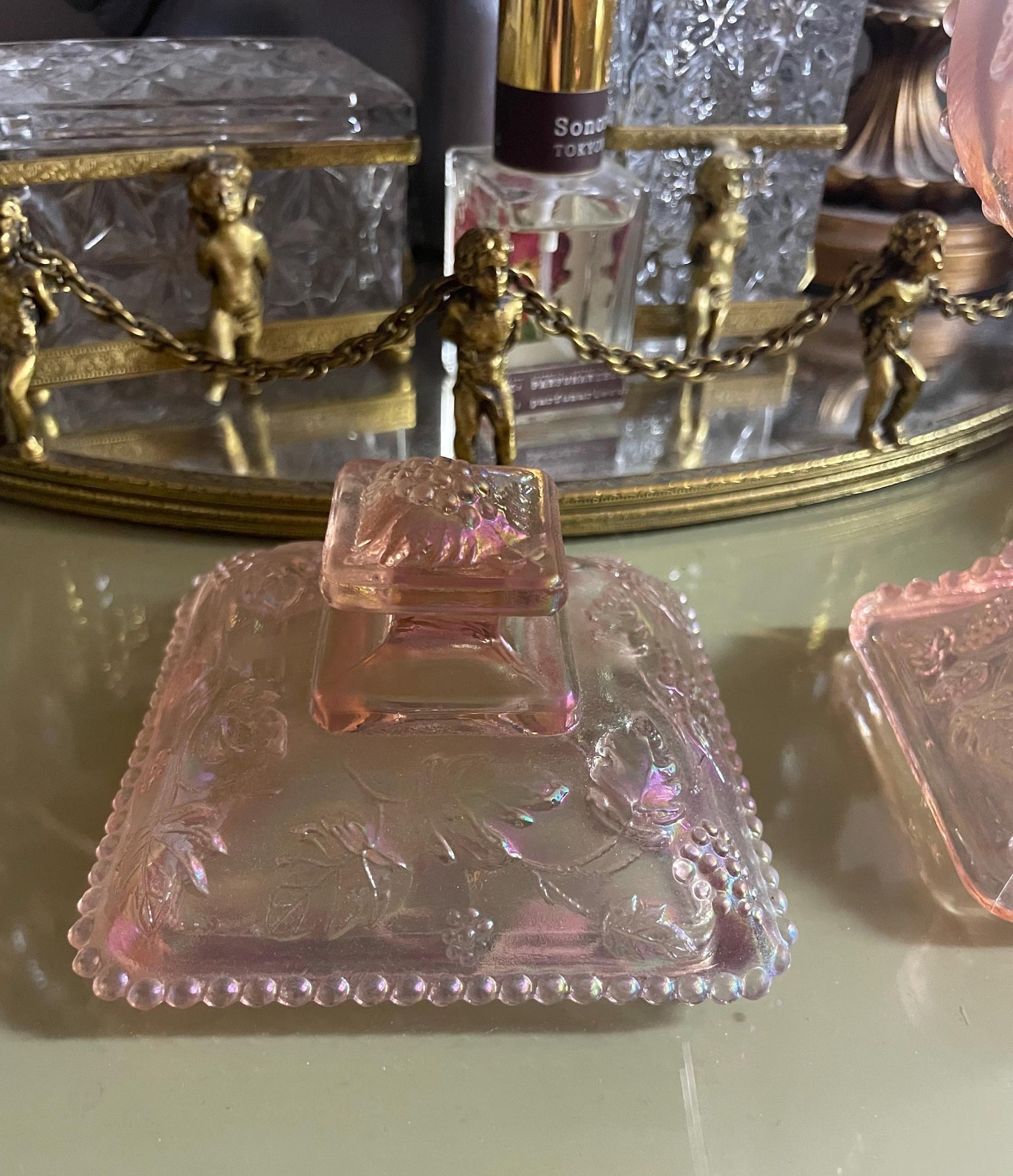 Antique Fenton Pink Sunset Stretch Carnival Glass Candy Jar - Etsy