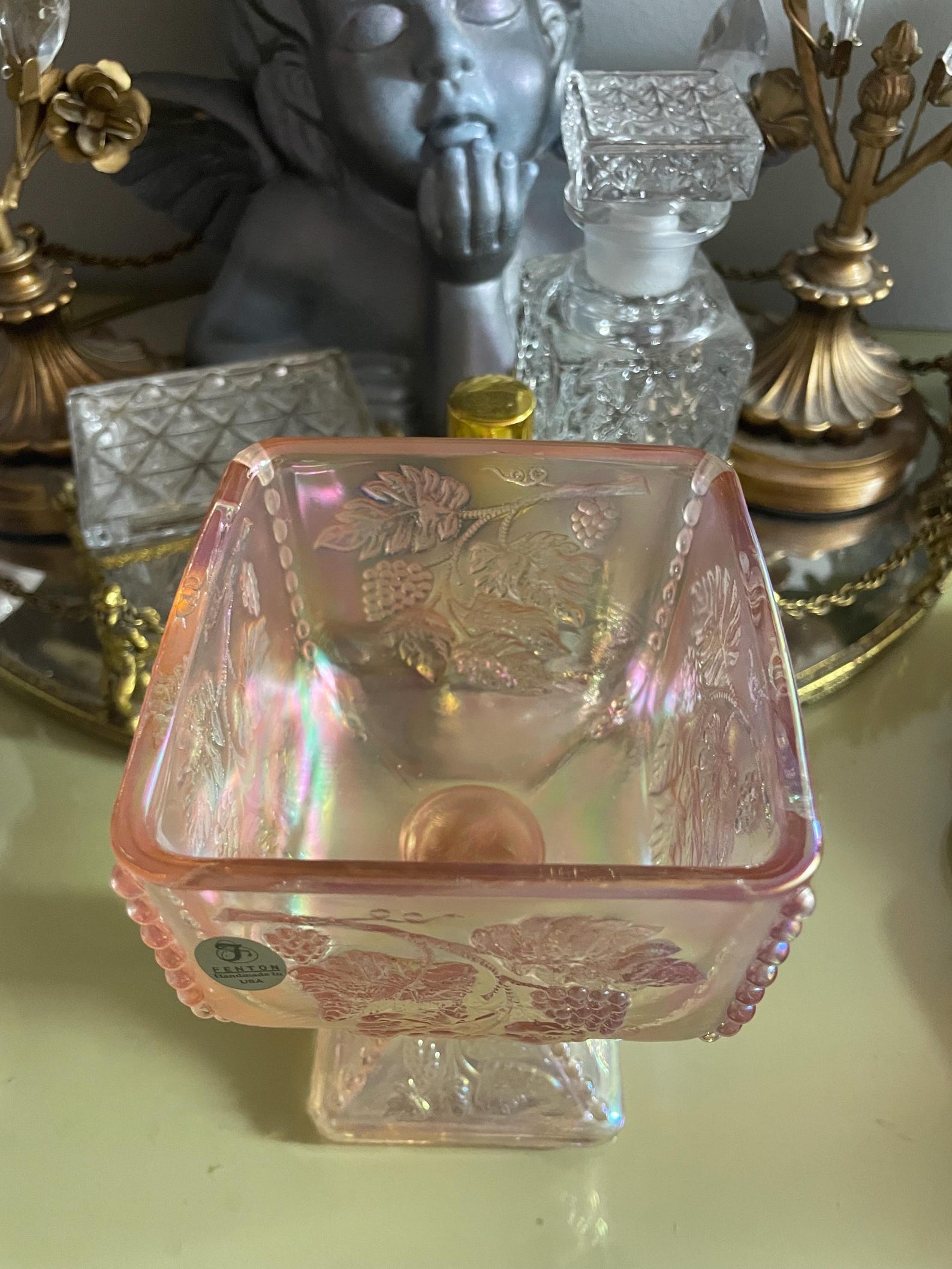 Antique Fenton Pink Sunset Stretch Carnival Glass Candy Jar - Etsy