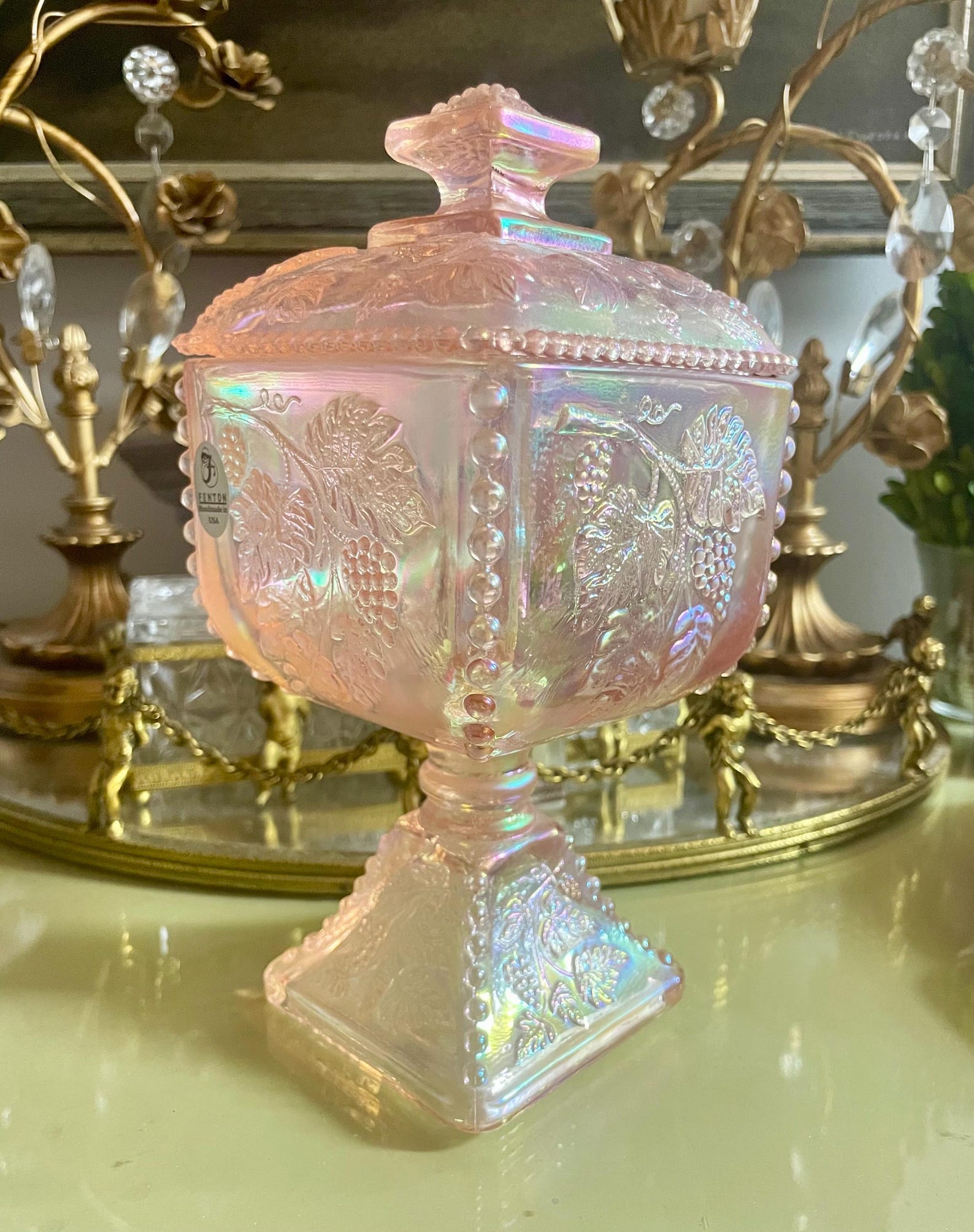 Antique Fenton Pink Sunset Stretch Carnival Glass Candy Jar - Etsy