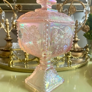 Antique Fenton Pink Sunset Stretch Carnival Glass Candy Jar - Etsy
