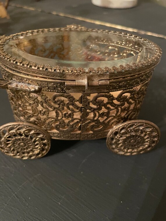 Antique Gold Coach Carridge Syle Casket Jewelry Box - Gem