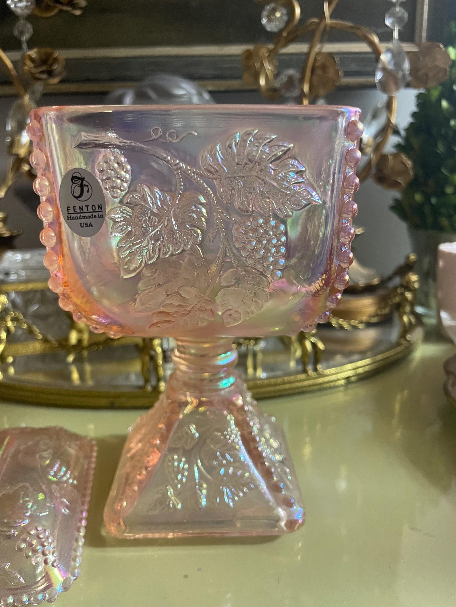 Antique Fenton Pink Sunset Stretch Carnival Glass Candy Jar - Etsy