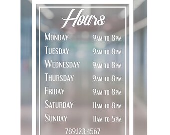 CUSTOM Store Hours Decal / Business Hours / Store Decal / | Etsy