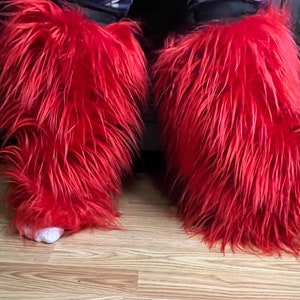 Red Furry Fluffy Legwarmer Boot Cover Leg Warmer Fuzzy Costume Women ...