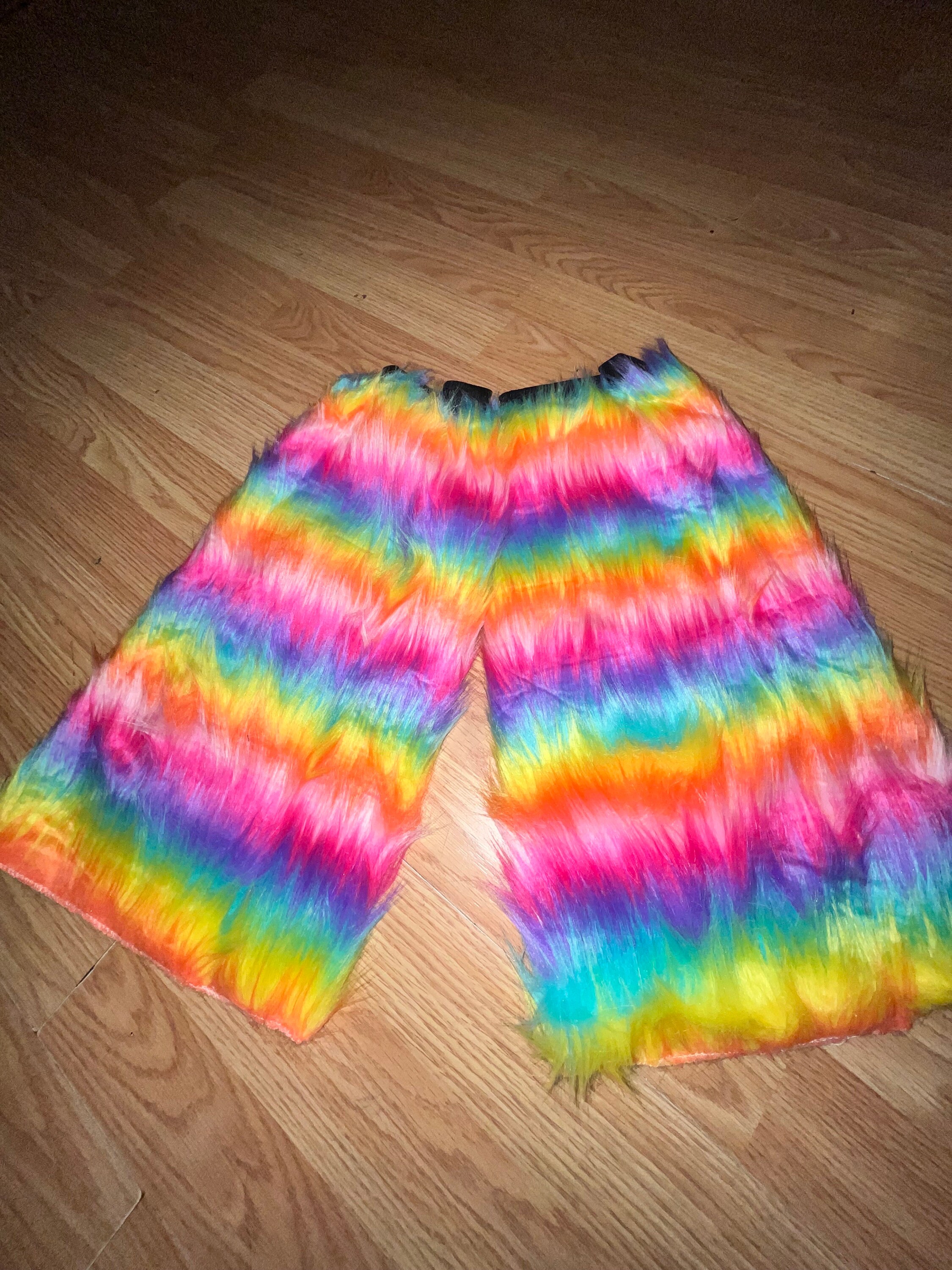 Multi Rainbow Tone Color Multi Furry Fluffy Legwarmer Leg Warmer Boot ...