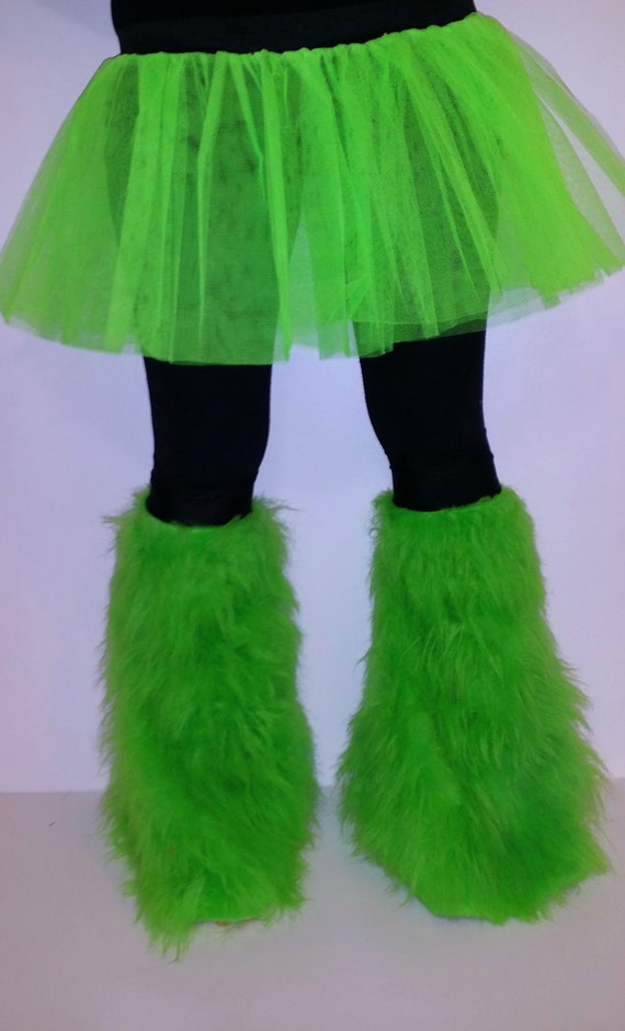 Uv Neon Green Furry Fluffy Leg Warmer Boot Cover & Tutu Skirt | Etsy
