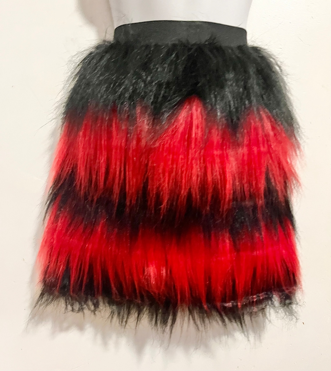 Red Black Fuzzy Furry Fluffy Skirt Halloween Costume Dance Clubwear ...