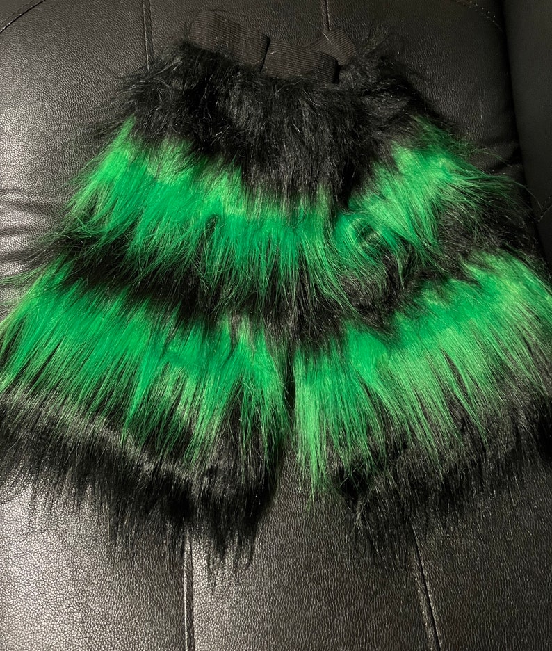 Green Black Tone Color Multi Furry Fluffy Legwarmer Leg Warmer Boot ...