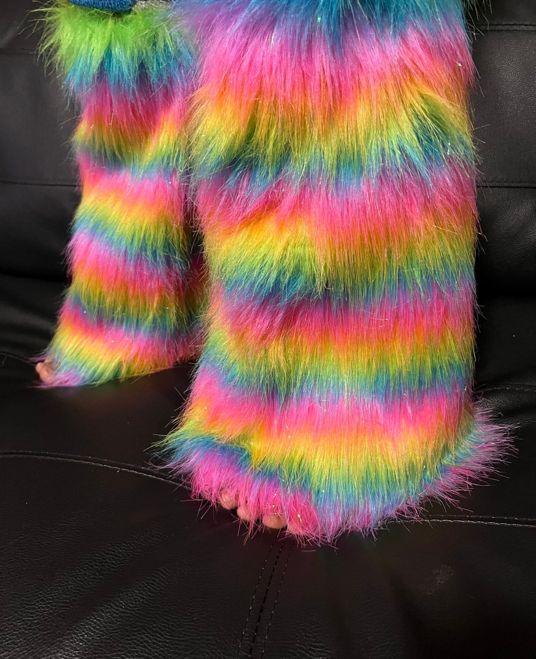 Rainbow Multi Stripe Furry Fluffy Legwarmer Boot/cover Rave Cyber ...