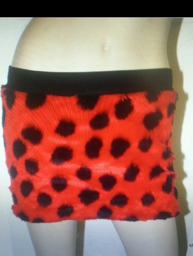 Red Black Polka Furry Fluffy Skirt Halloween Costume Dance Clubwear ...
