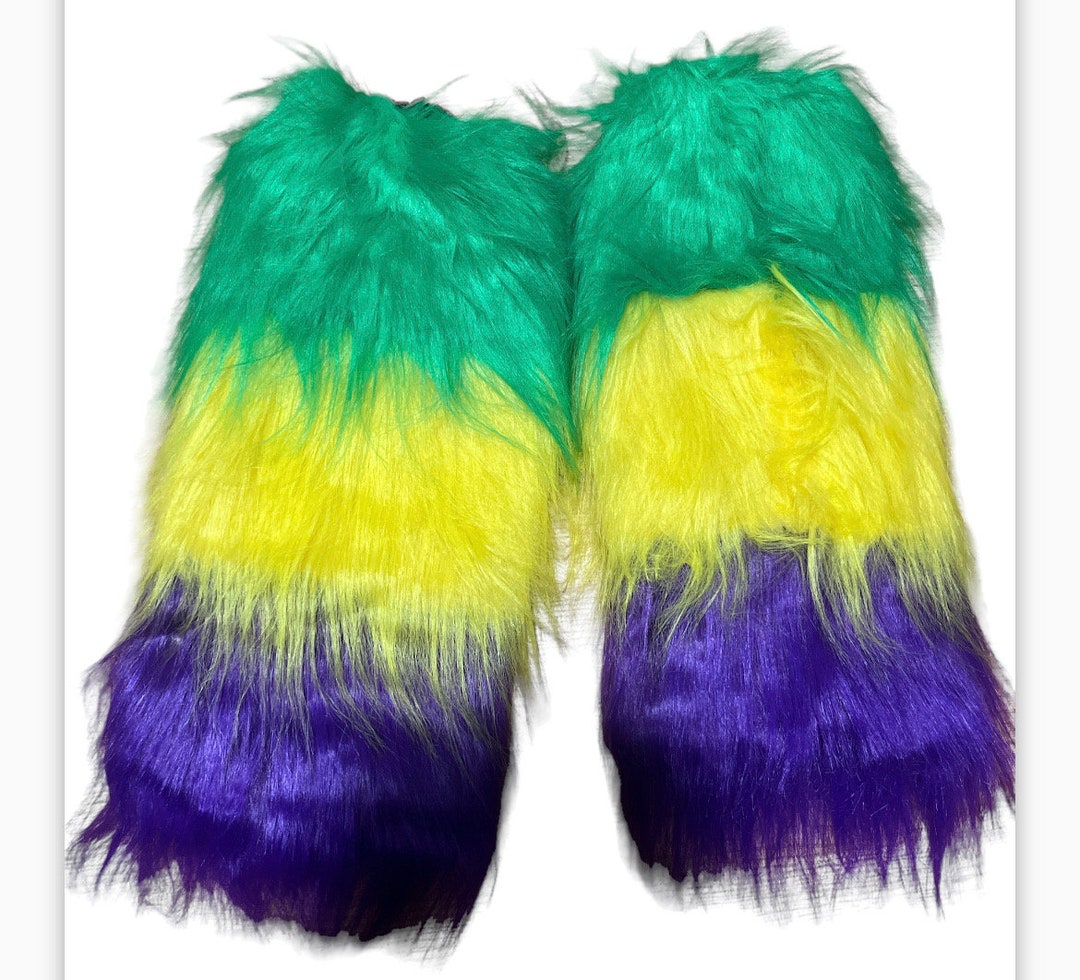 Mardi Gras Multi Furry Fluffy Legwarmer Boot Cover Halloween Dance ...