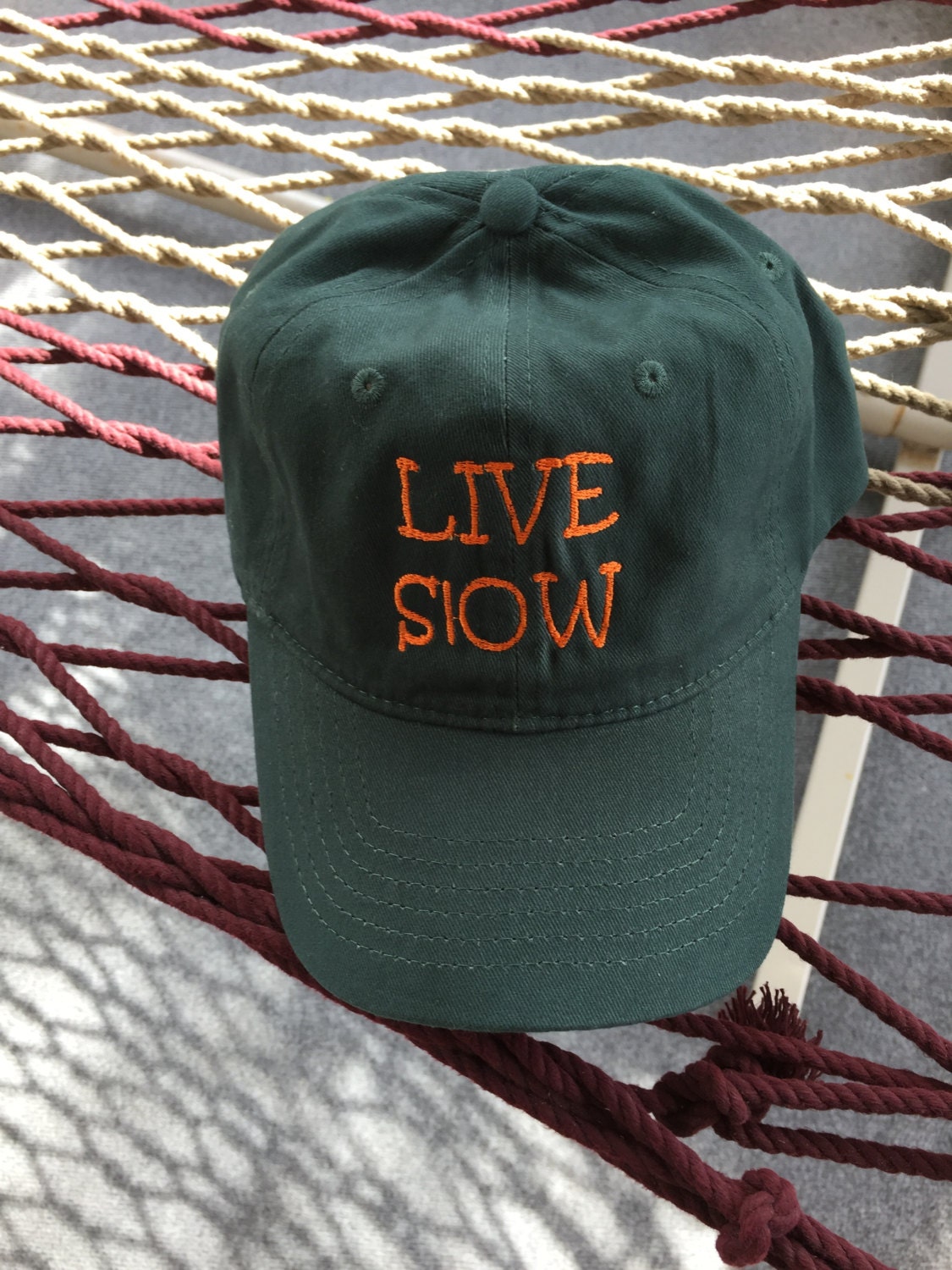 Live Slow Forest Green Cap With Orange Letters | Etsy