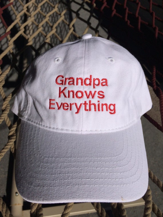 Grandpa Know Everything White Floppy Cap W/red Letters | Etsy