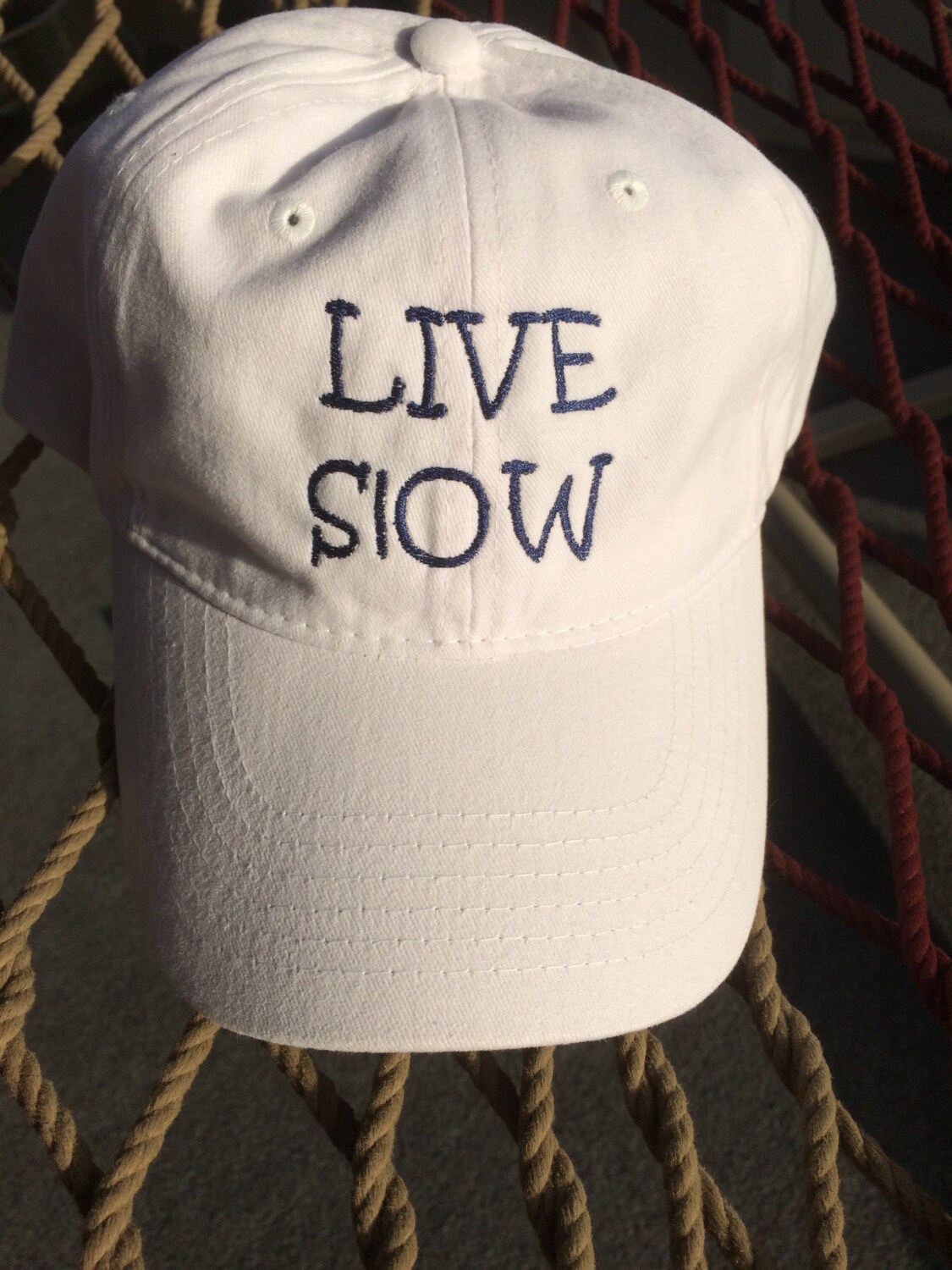 Live Slow Cap White W/ Navy Lettering...just a State of Mind - Etsy