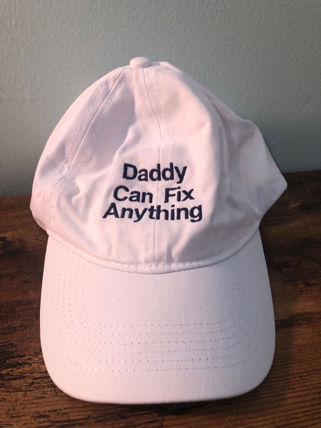 Daddy Can Fix Anything- White Hat With Navy Lettering - Etsy