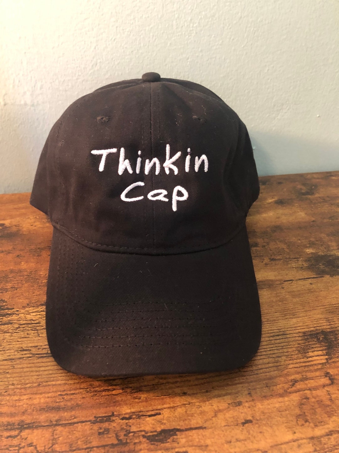 Thinkin Cap- Black Hat With White Letters - Reverses on the Back to Say ...