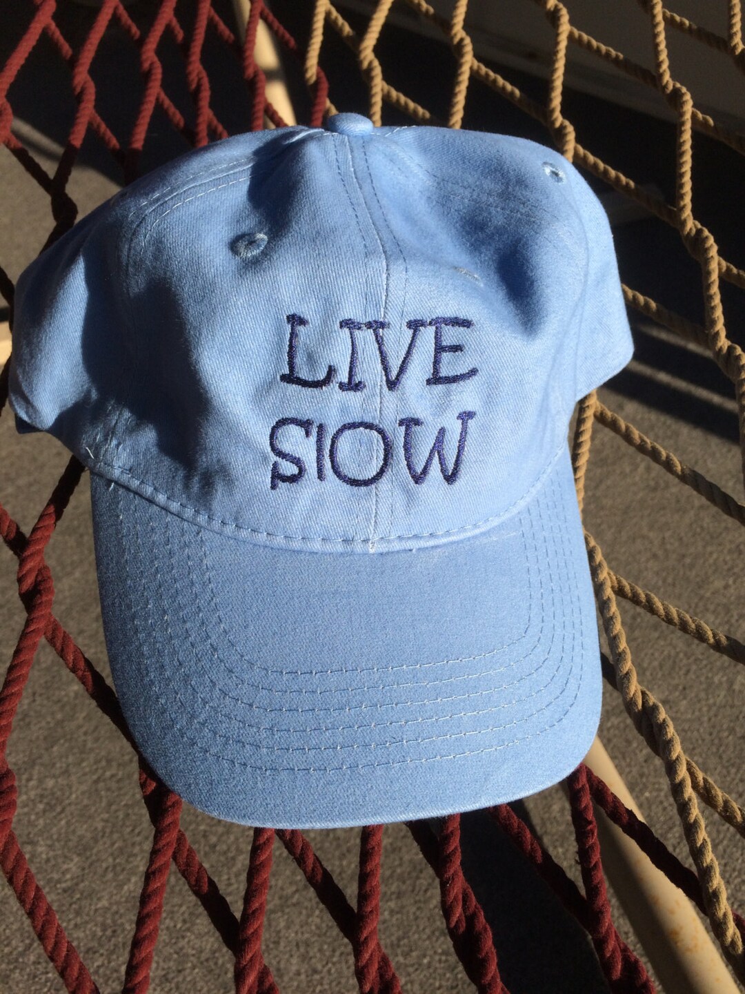 Live Slow Cap-light Blue W/blue Lettering - Etsy
