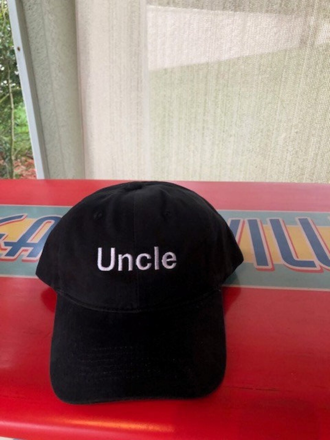 Uncle Hat - Black Hat With White Bold Letters - Metal Adjustable Strap ...