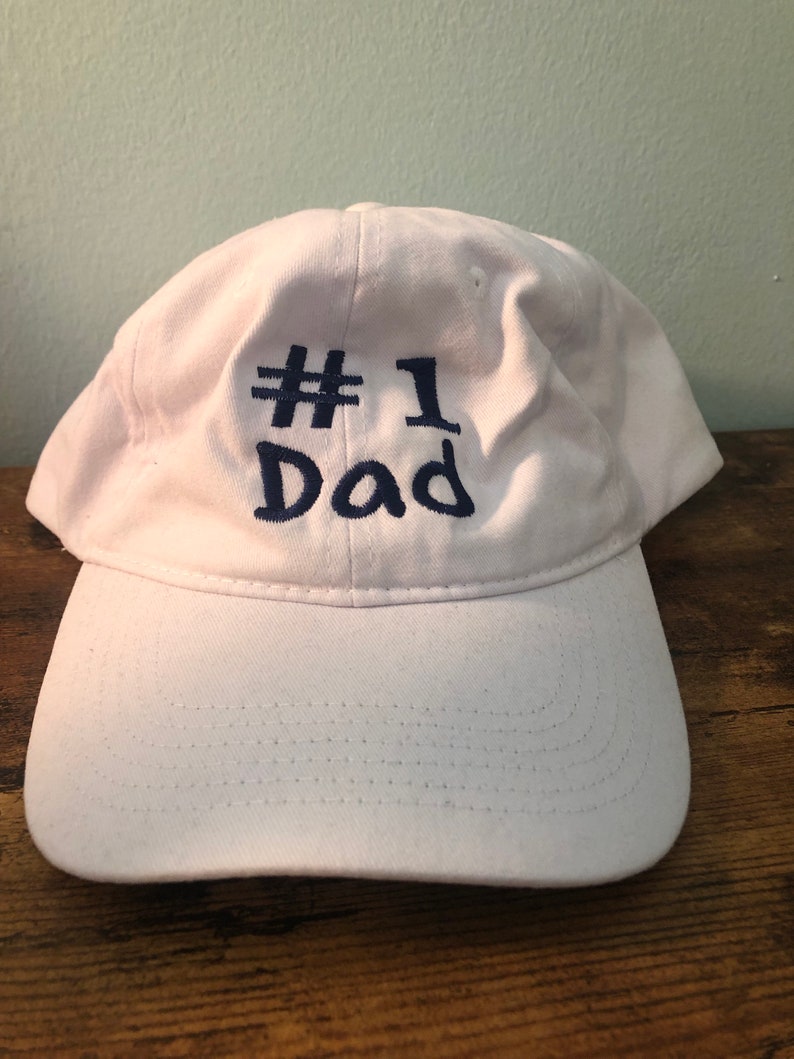 Number 1 Dad - White Hat With Navy Blue Lettering - Etsy