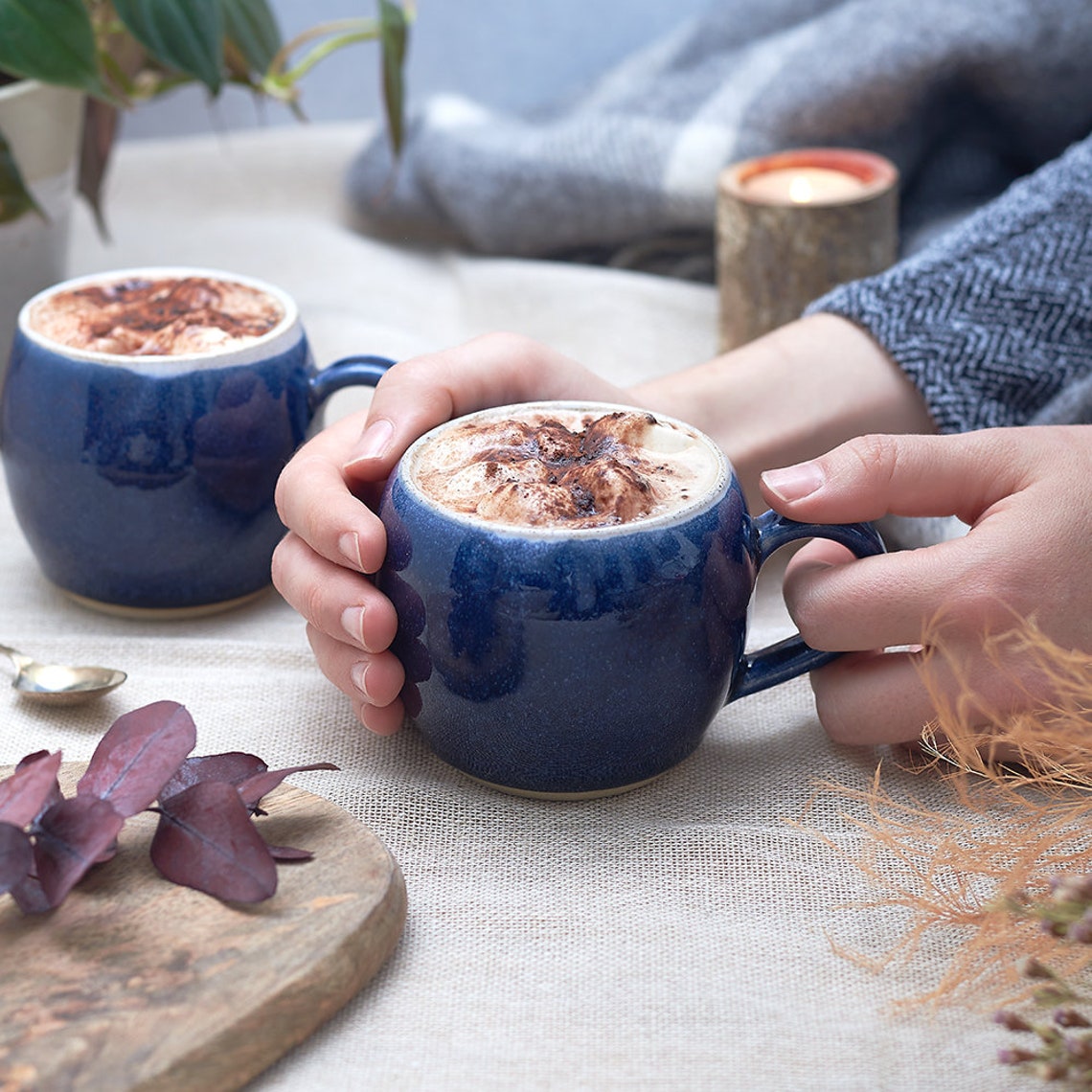 Ceramic Snug Mug - Midnight Blue Glaze - Etsy UK
