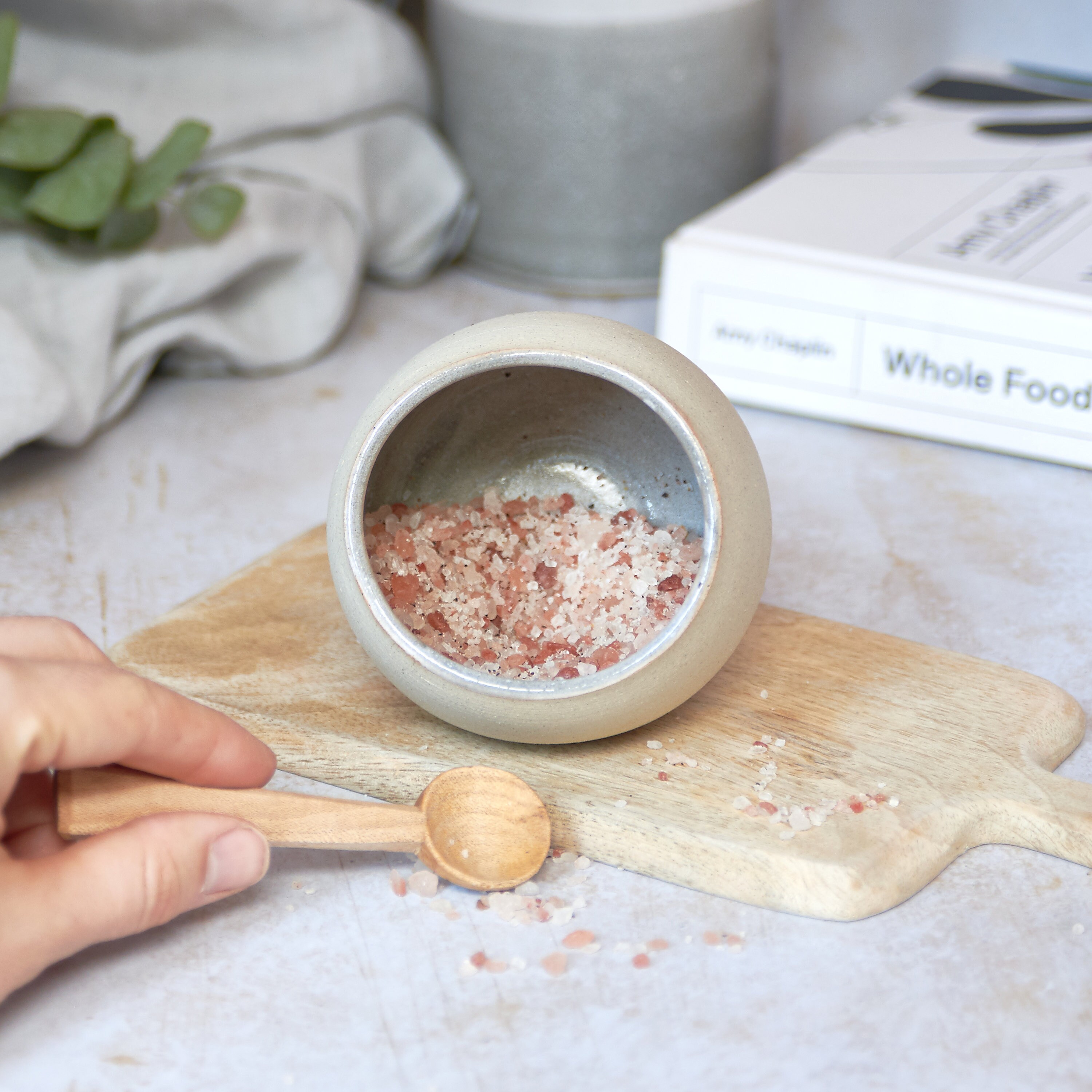 Ceramic Salt Pig With Handmade Wooden Spoon Grey - Etsy UK