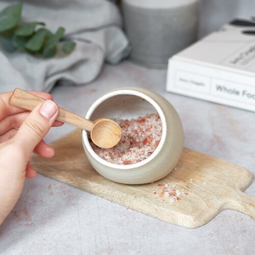 Ceramic Salt Pig With Handmade Wooden Spoon Grey - Etsy