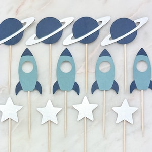Space Cupcake Toppers, Set of 12 | Rocket Ship Cupcake Toppers | Outer ...