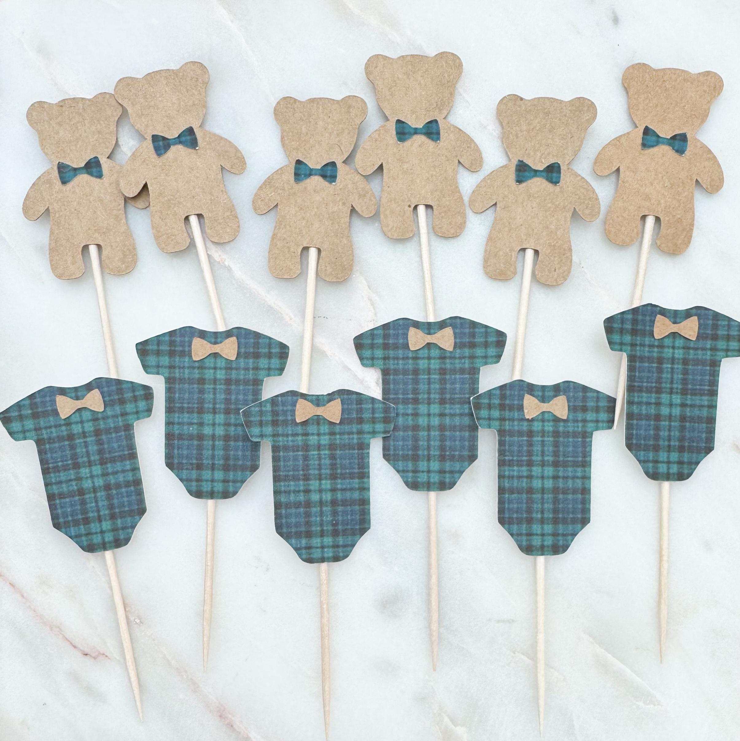 Teddy Bear & Tartan Onesie Cupcake Toppers: Preppy Baby Shower Decor - Etsy