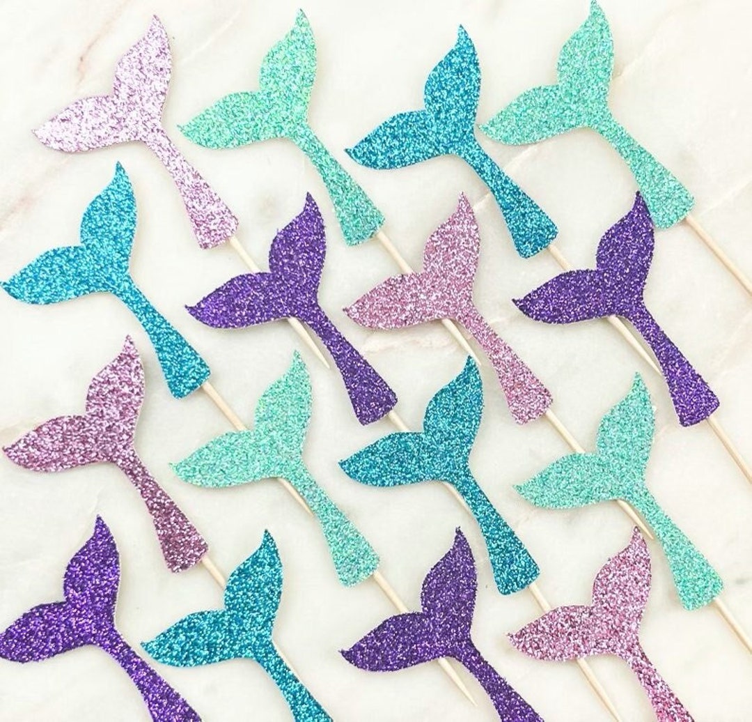 Mermaid Tail Cupcake Toppers, 12 Whale Tail Beach Party Pool Party ...