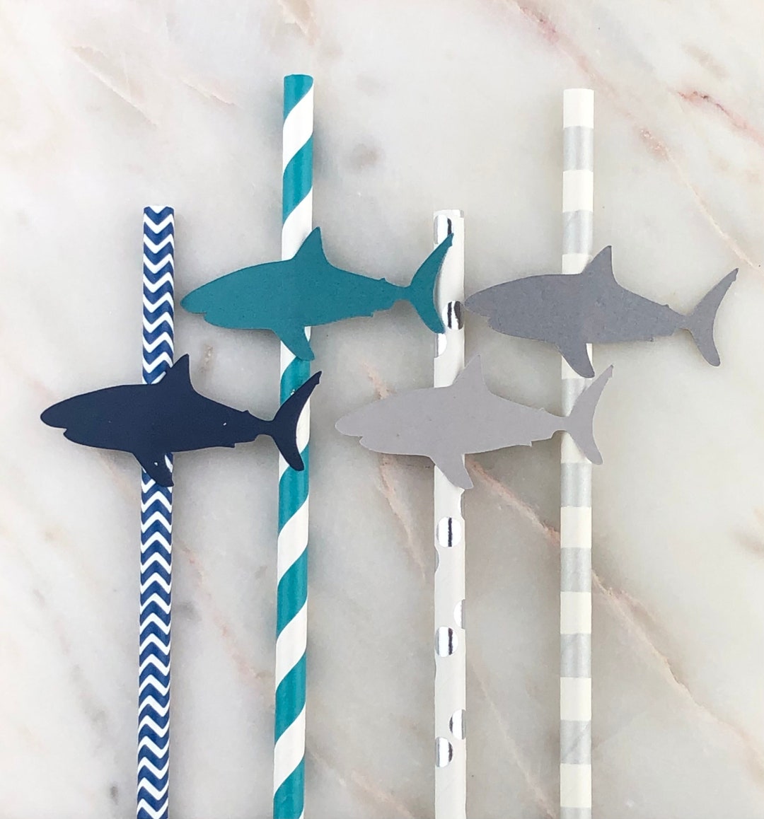 Shark Paper Party Straws 12 Shark Week Pool Party Beach - Etsy