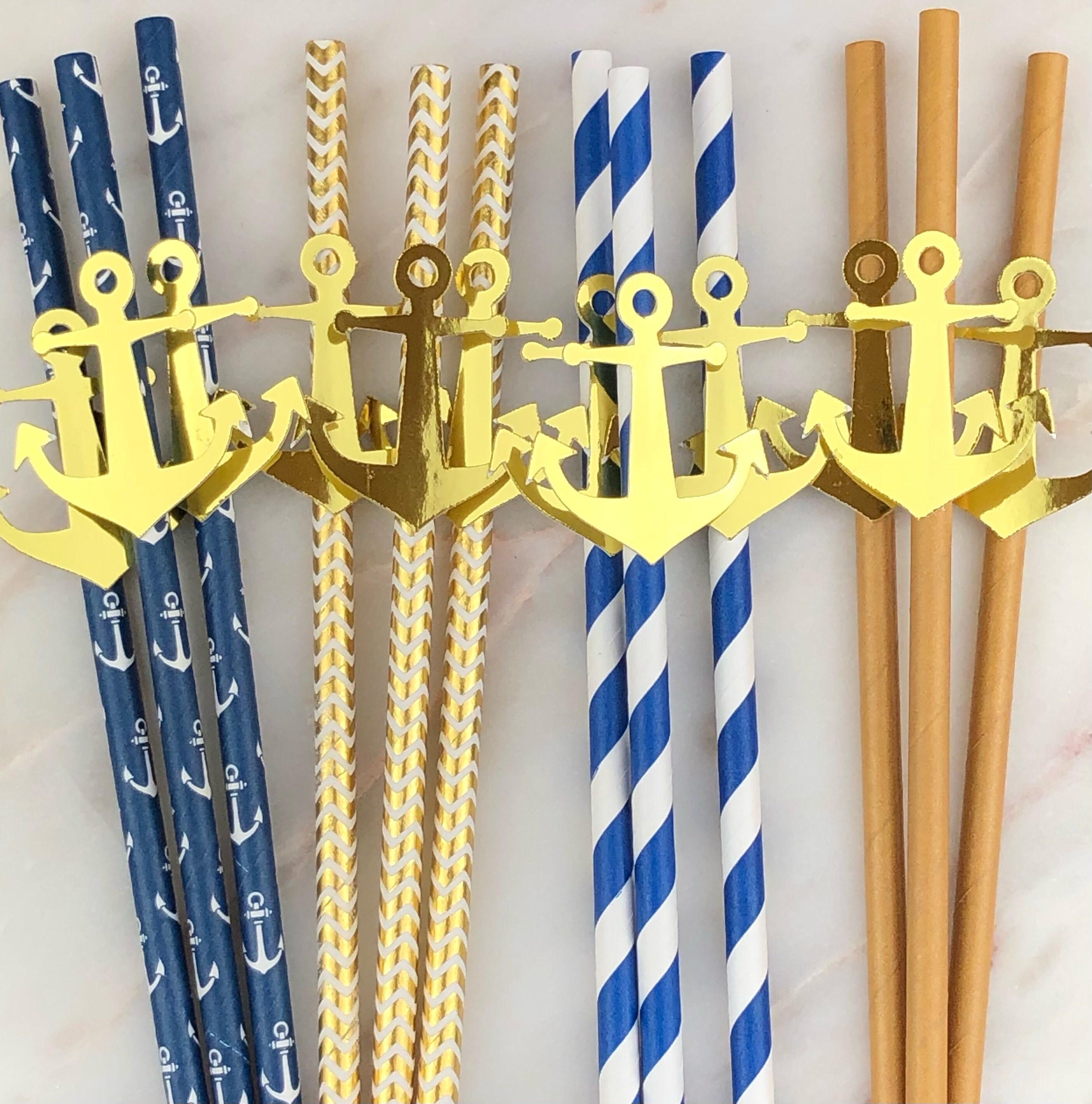 Anchor Paper Party Straws 12 Beach Party Cocktails Anchor - Etsy