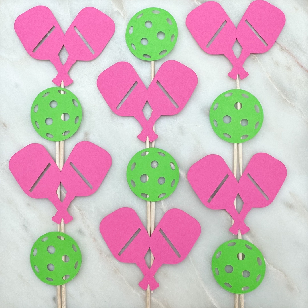 Pickleball Cupcake Toppers, Set of 12 | Pickleball Party | Pickle Ball ...