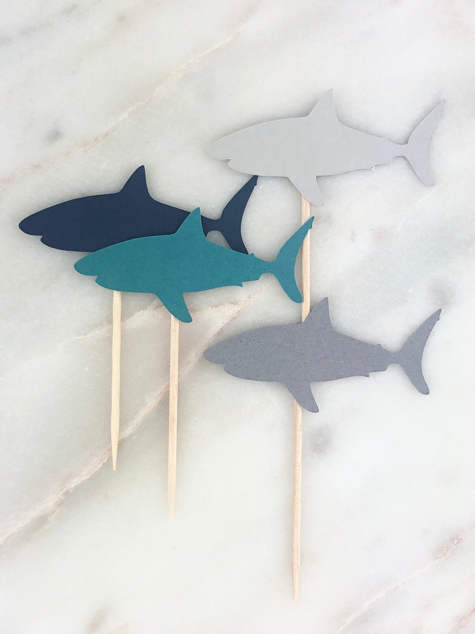 Shark Cupcake Toppers Set of 12 Shark Week Pool Beach - Etsy