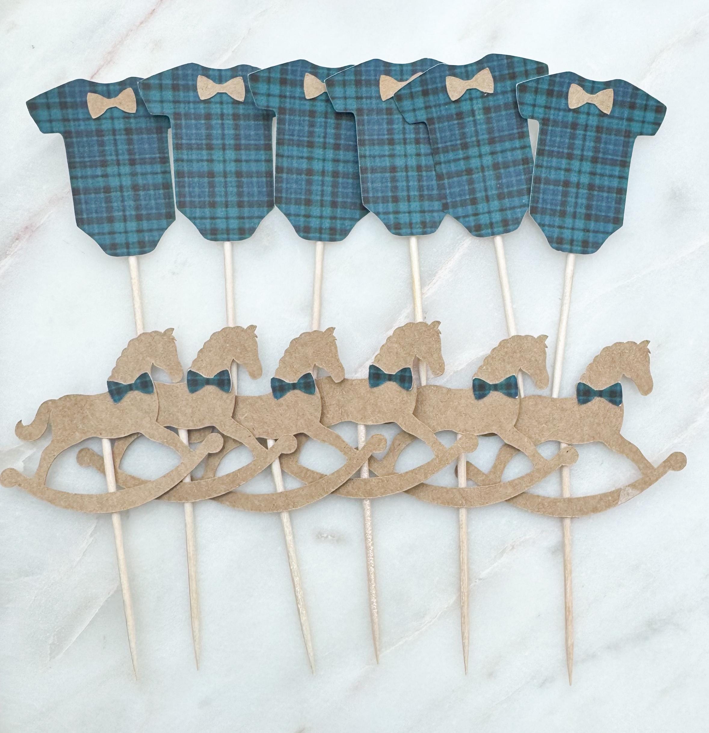 Rocking Horse & Tartan Onesie Cupcake Toppers: Preppy Baby Shower Decor ...