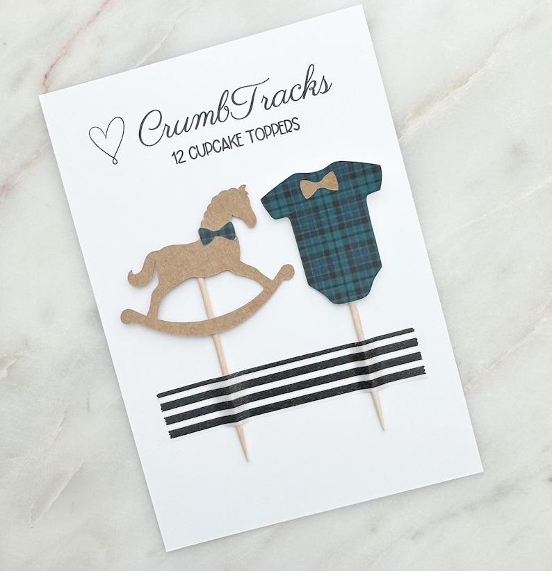 Rocking Horse & Tartan Onesie Cupcake Toppers: Preppy Baby Shower Decor ...