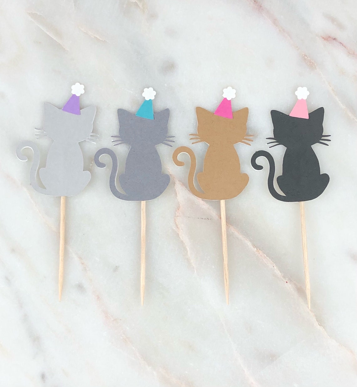 Kitty Cat Birthday Hat Cupcake Toppers 12 Cat Theme - Etsy