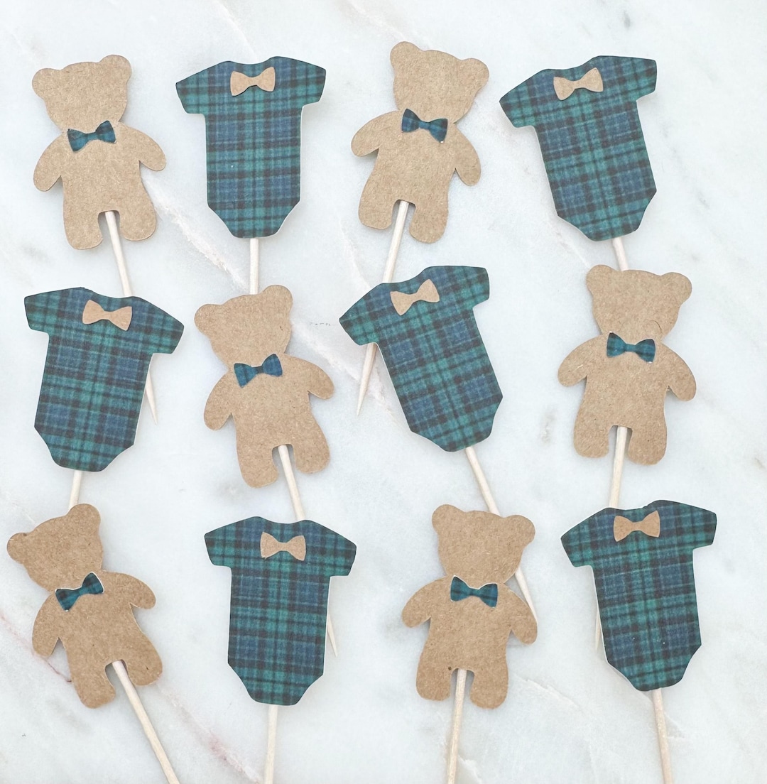 Teddy Bear & Tartan Onesie Cupcake Toppers: Preppy Baby Shower Decor - Etsy